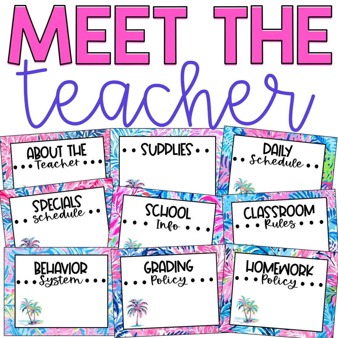 Preppy and Tropical Meet the Teacher Powerpoint L Editable - Etsy