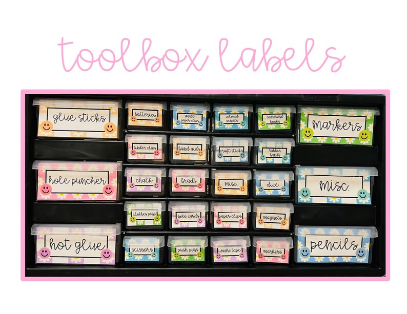 Retro Daisy Toolbox Labels L Editable - Etsy