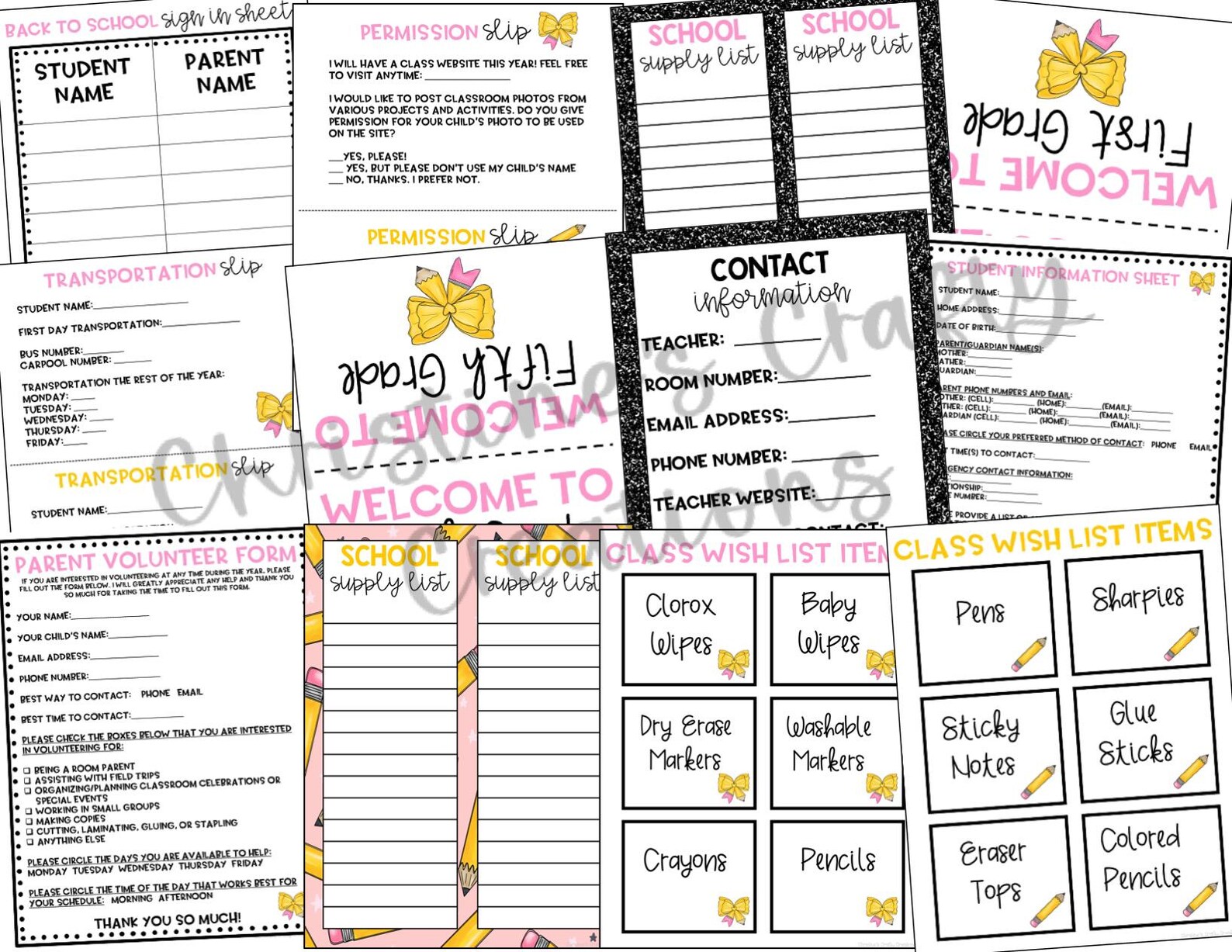 Coquette Bows and Pencils Meet the Teacher Packet L Editable Materials ...