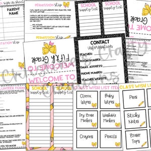 Coquette Bows and Pencils Meet the Teacher Packet L Editable Materials ...