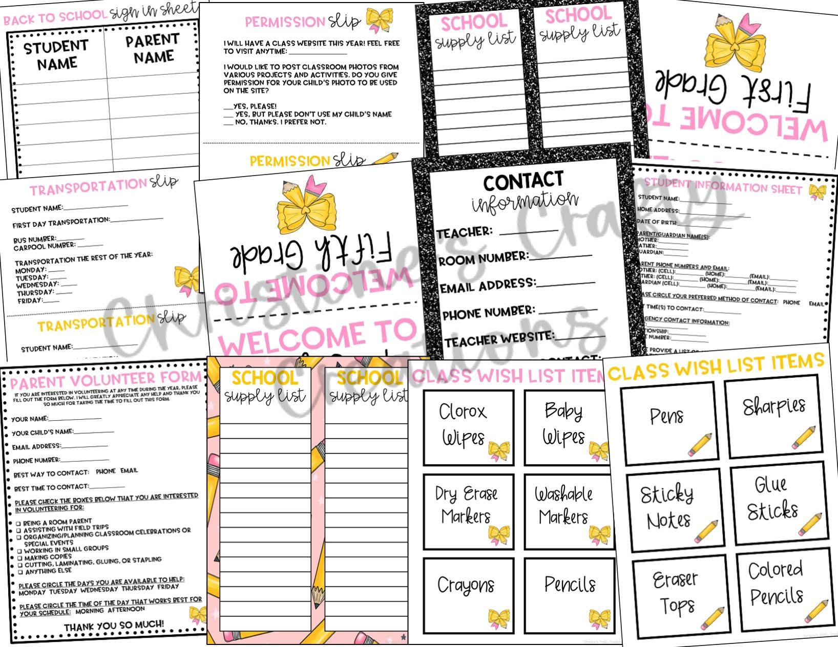 Coquette Bows and Pencils Meet the Teacher Packet L Editable Materials ...