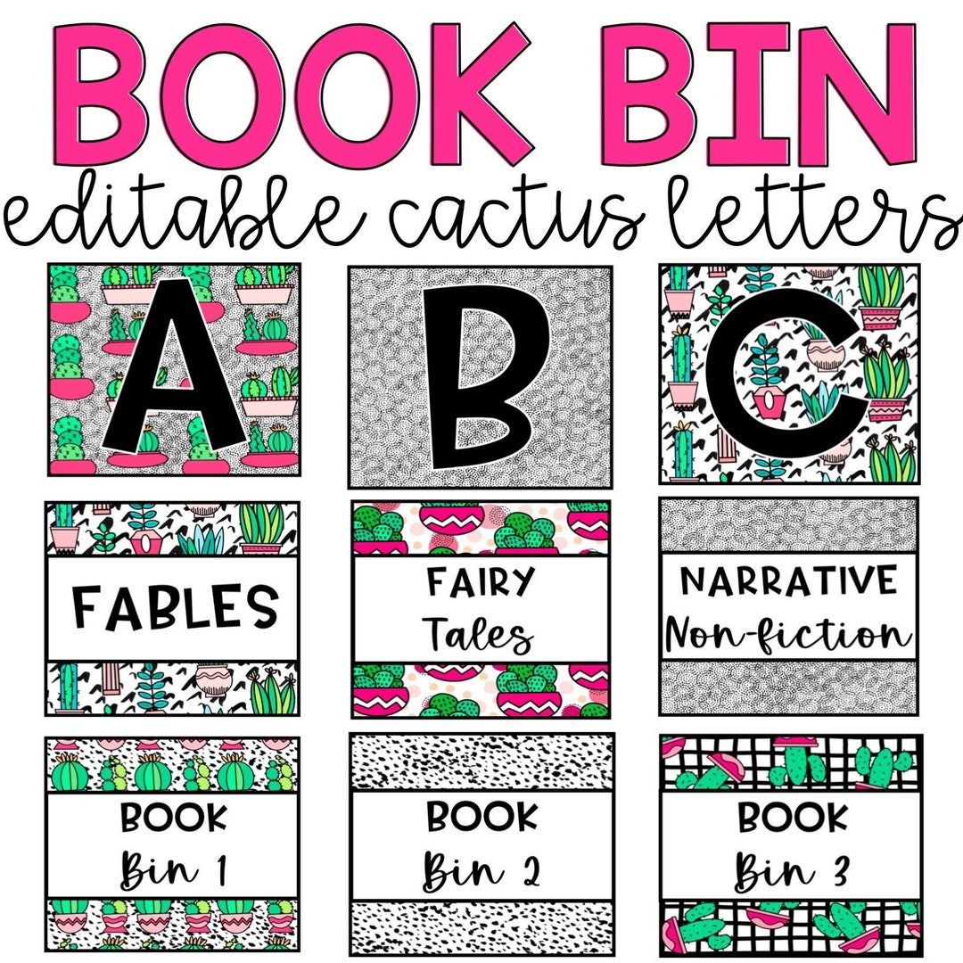 Cactus Book Bin Labels L Editable - Etsy