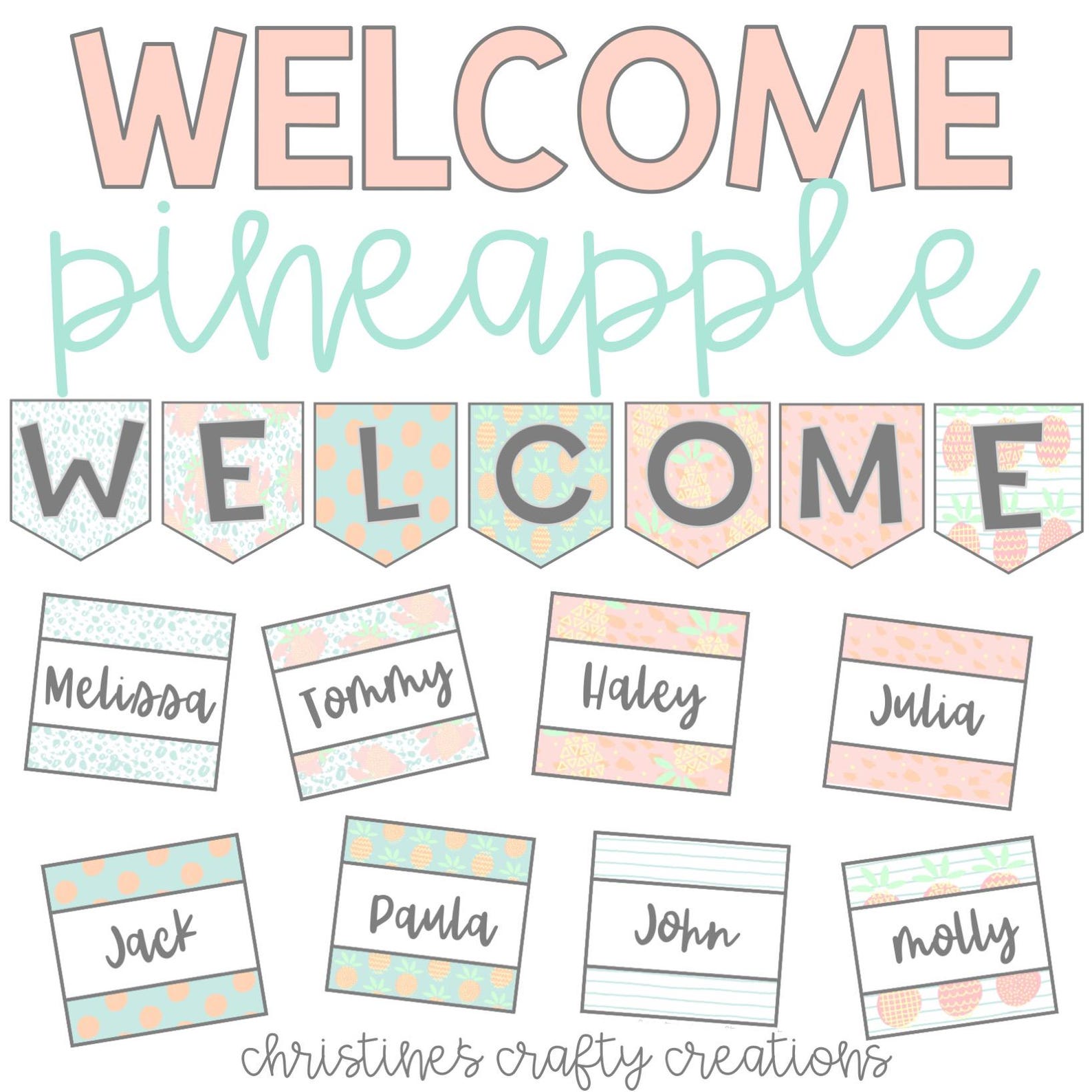 Pineapple Welcome Sign L Editable Door Labels L Pineapple Bulletin ...