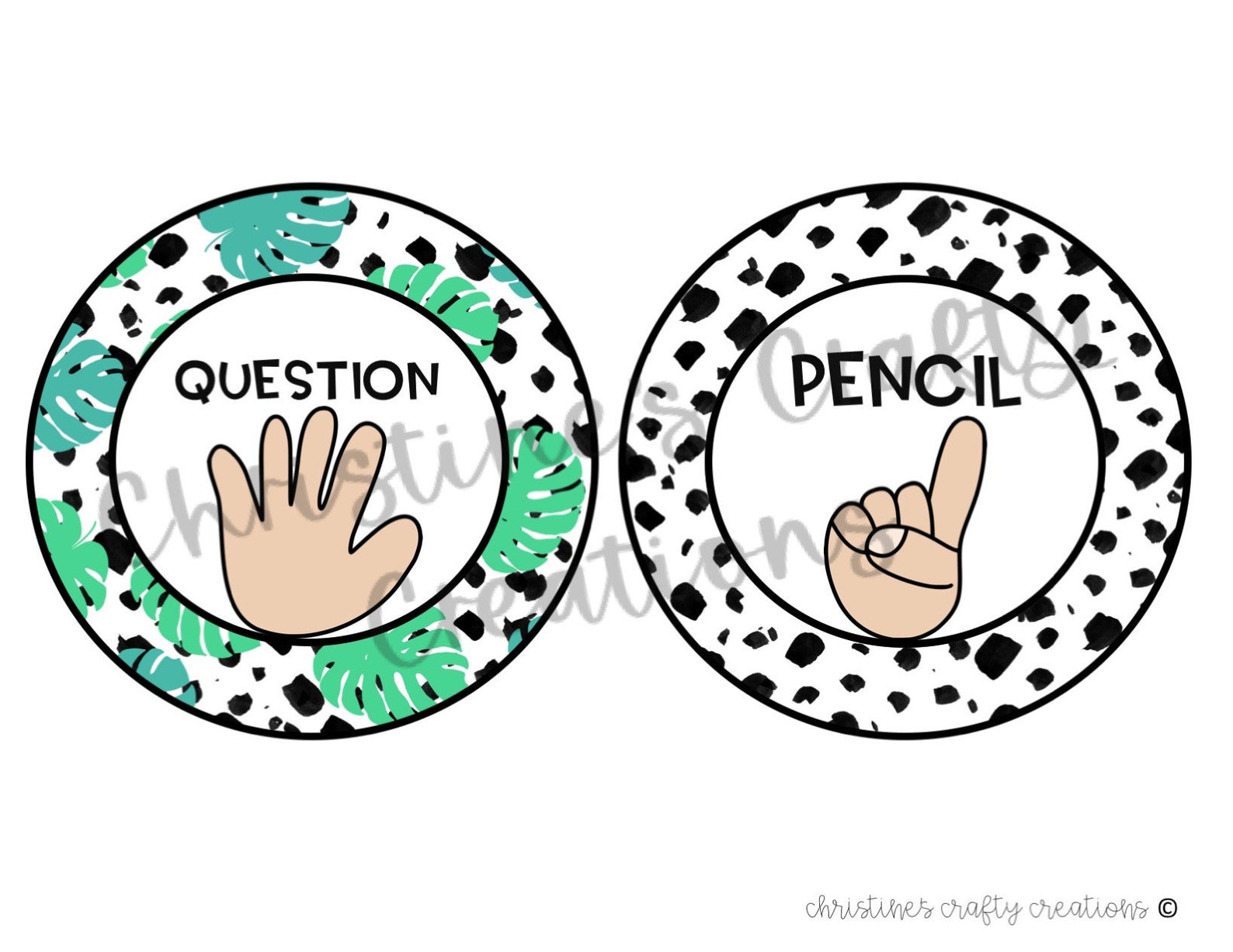 Tropical Leaves Hand Signals L Multicultural and Editable - Etsy