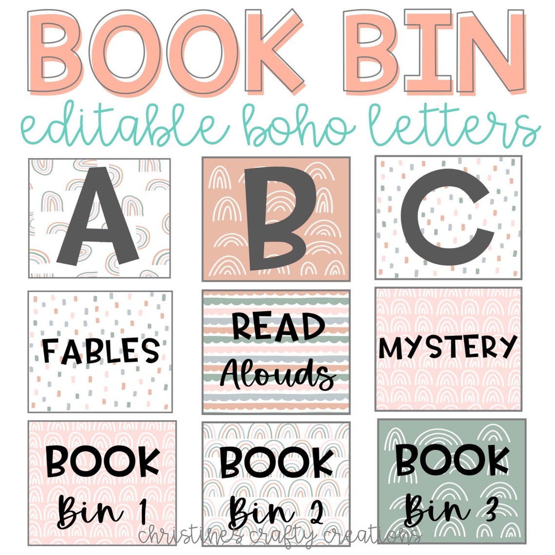 BOHO Book Bin Labels | Etsy