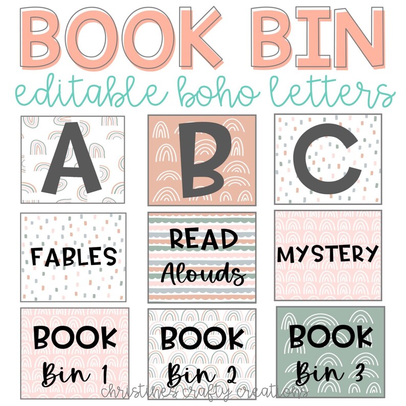 BOHO Book Bin Labels - Etsy