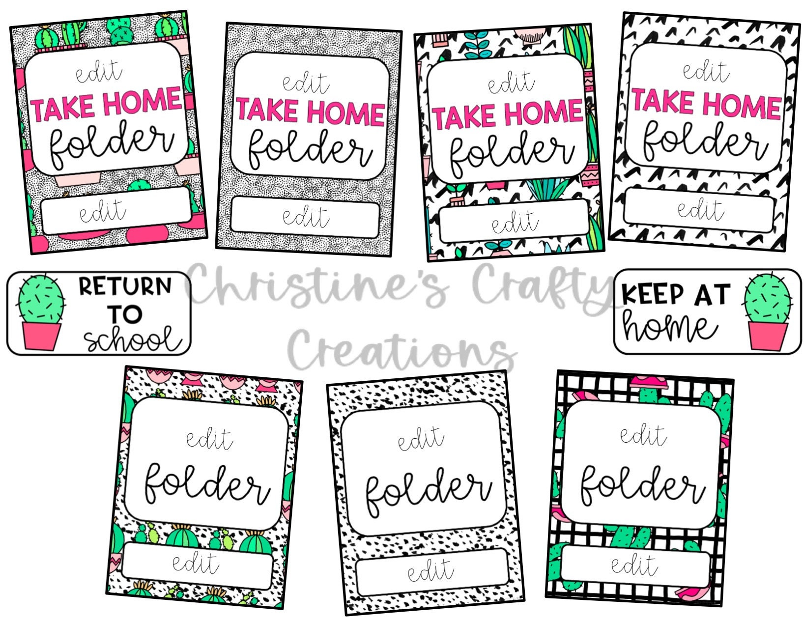 Cactus Student Folder Covers L Editable - Etsy