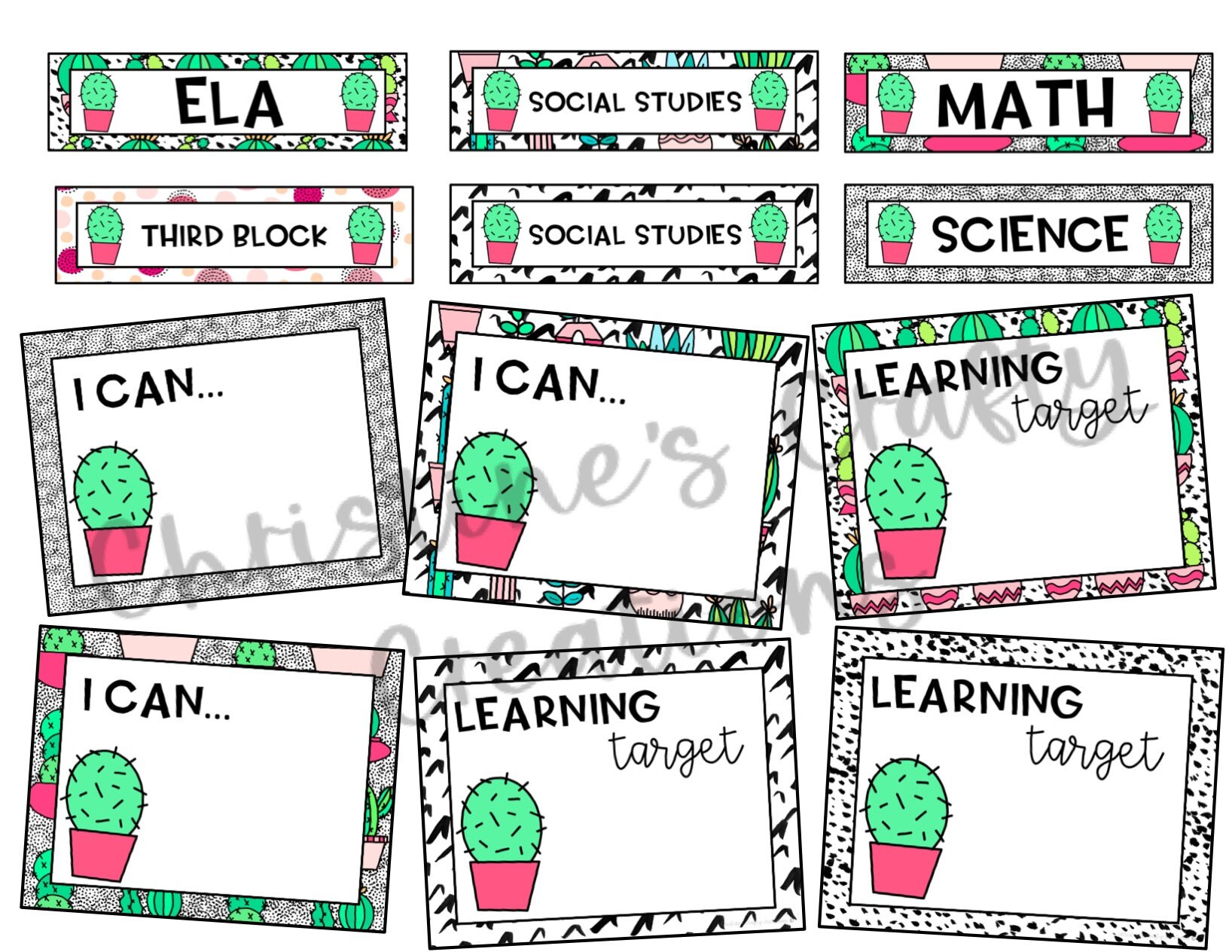 Cactus Learning Targets L Editable - Etsy