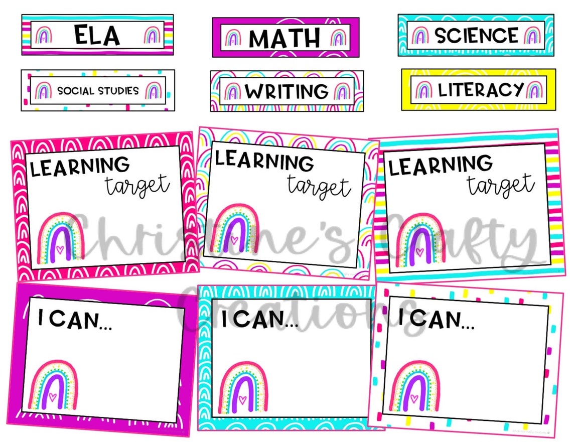 Bright Rainbow Boho Learning Targets Posters L Editable - Etsy