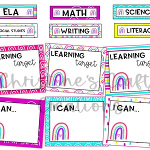Bright Rainbow Boho Learning Targets Posters L Editable - Etsy