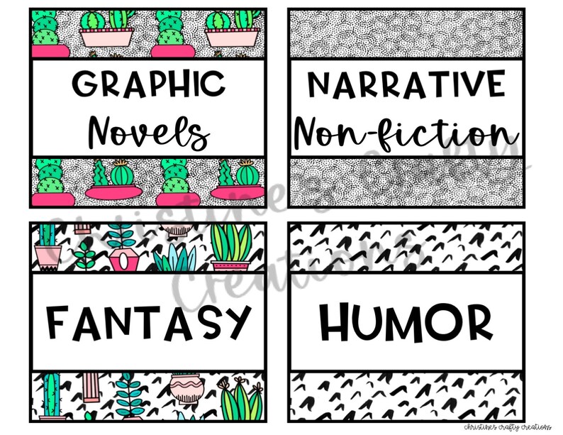 Cactus Book Bin Labels L Editable - Etsy