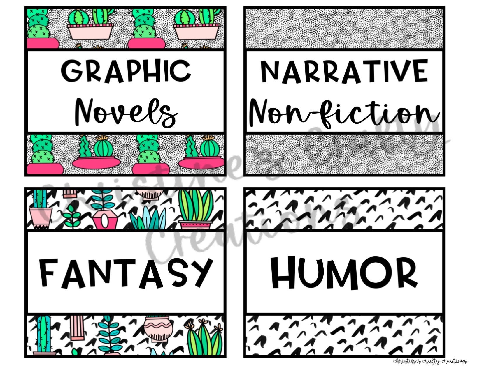 Cactus Book Bin Labels L Editable - Etsy