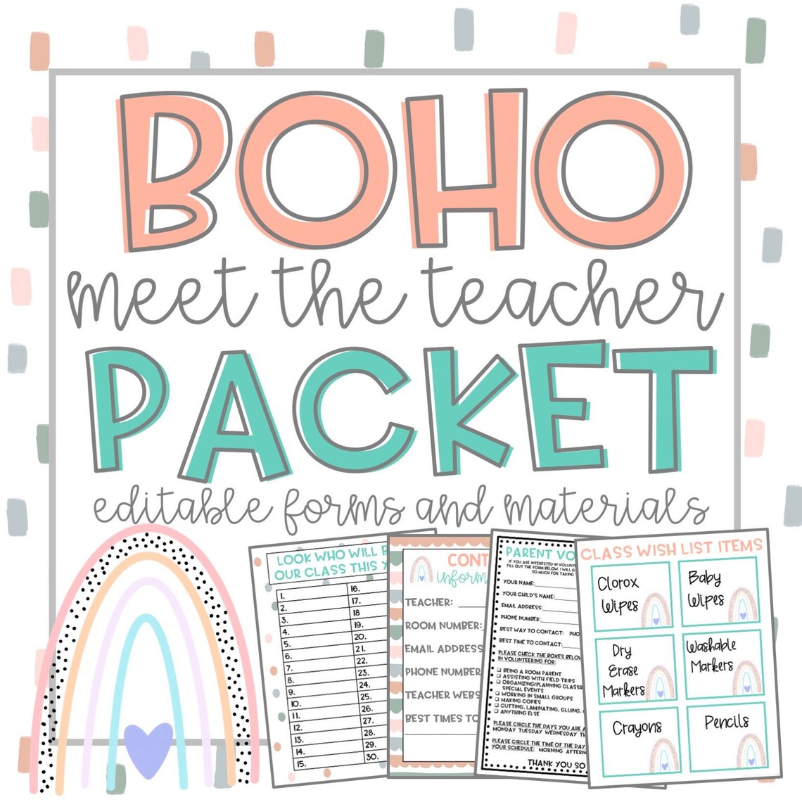 BOHO Meet the Teacher Night L Editable Forms and Materials - Etsy