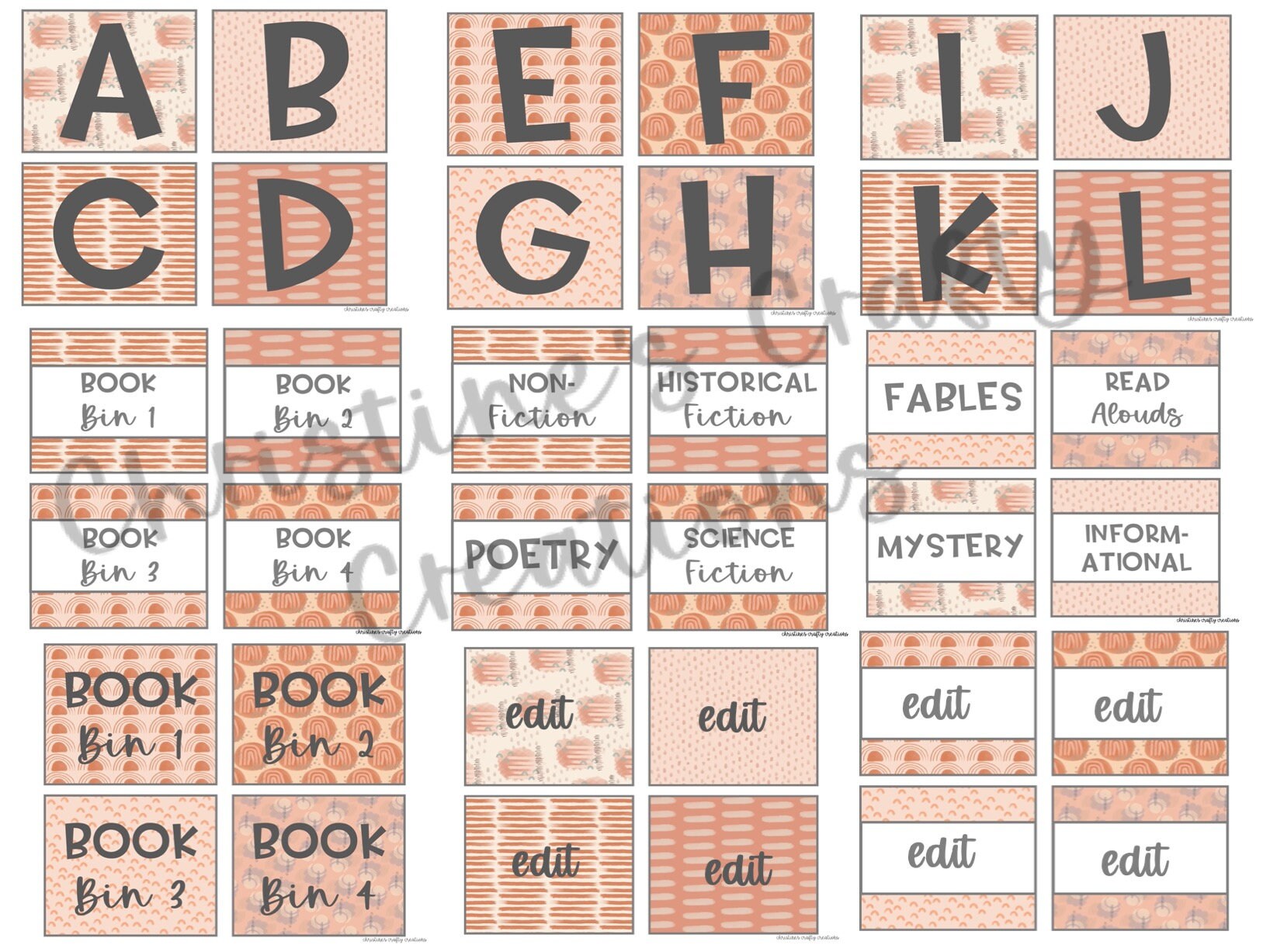 Rustic Boho Book Bin Labels L Editable - Etsy