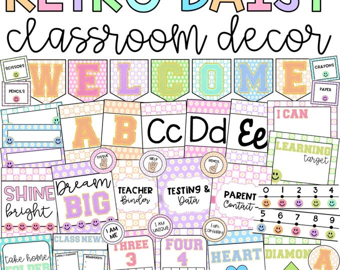 Boho Retro Banner | Bunting | Bulletin Board | Daisy Classroom Decor ...