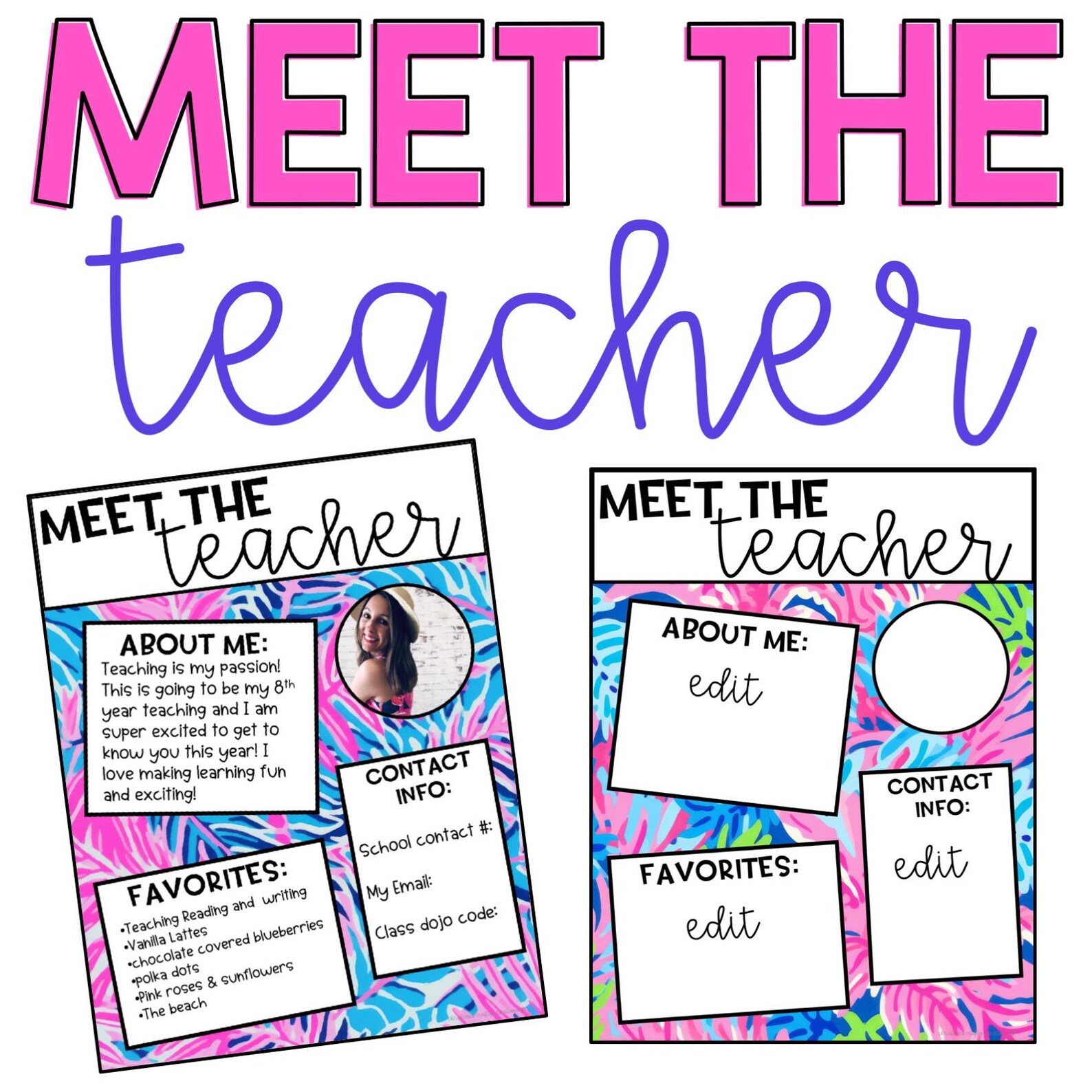 Preppy and Tropical Meet the Teacher Page L Editable - Etsy