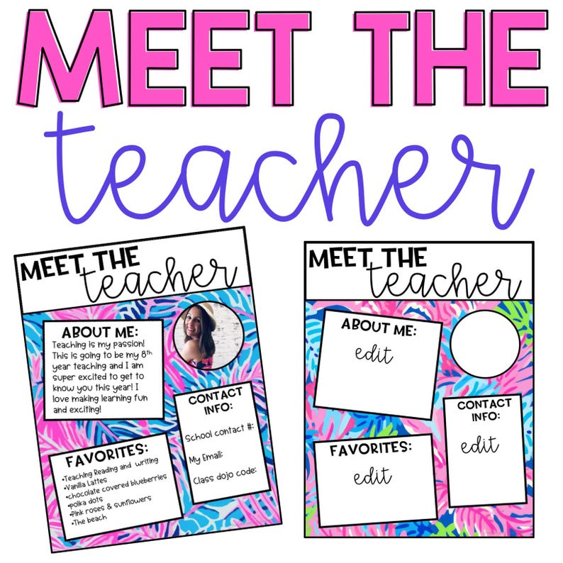 Preppy and Tropical Meet the Teacher Page L Editable - Etsy
