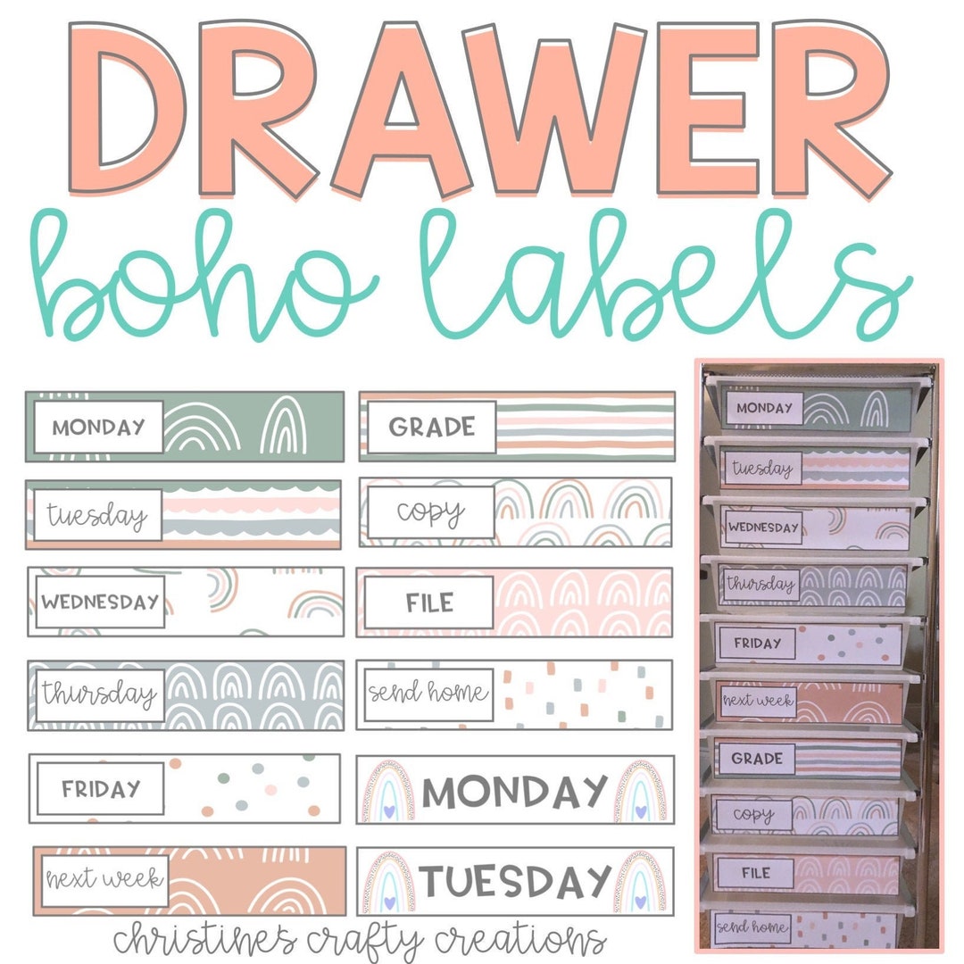 BOHO 10 Drawer Labels L Editable - Etsy