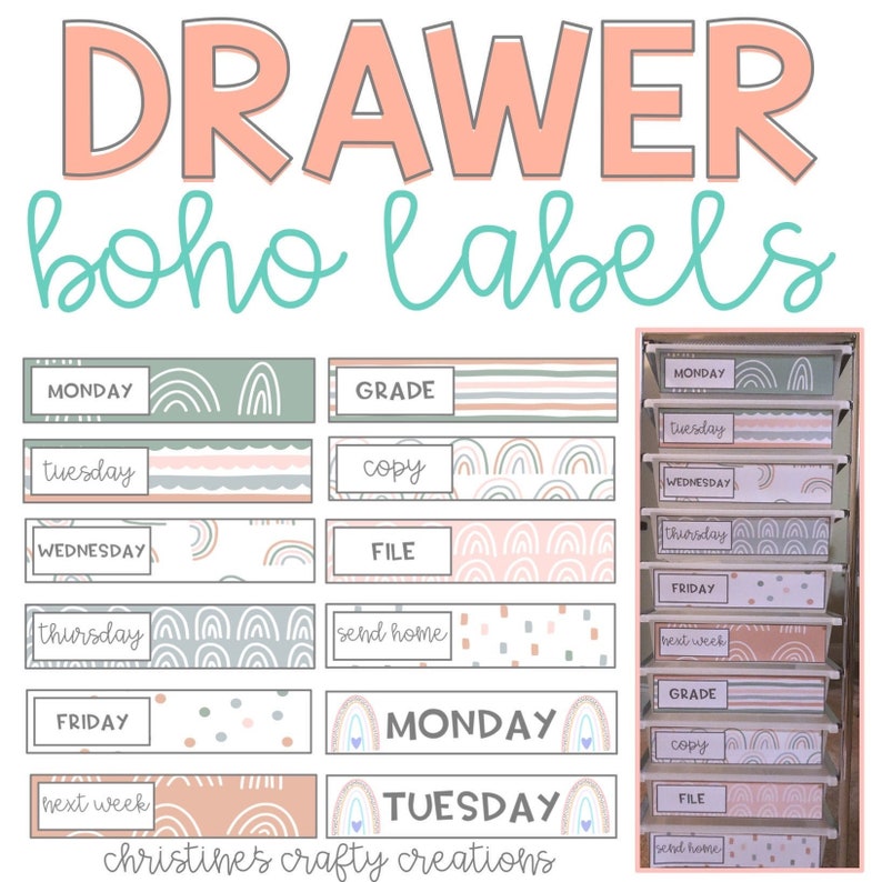 BOHO 10 Drawer Labels L Editable - Etsy