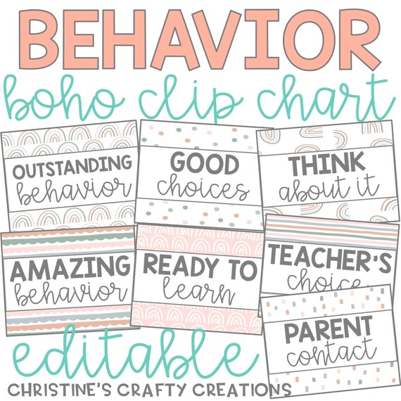 BOHO Behavior Chart L BOHO Clip Chart L Editable - Etsy