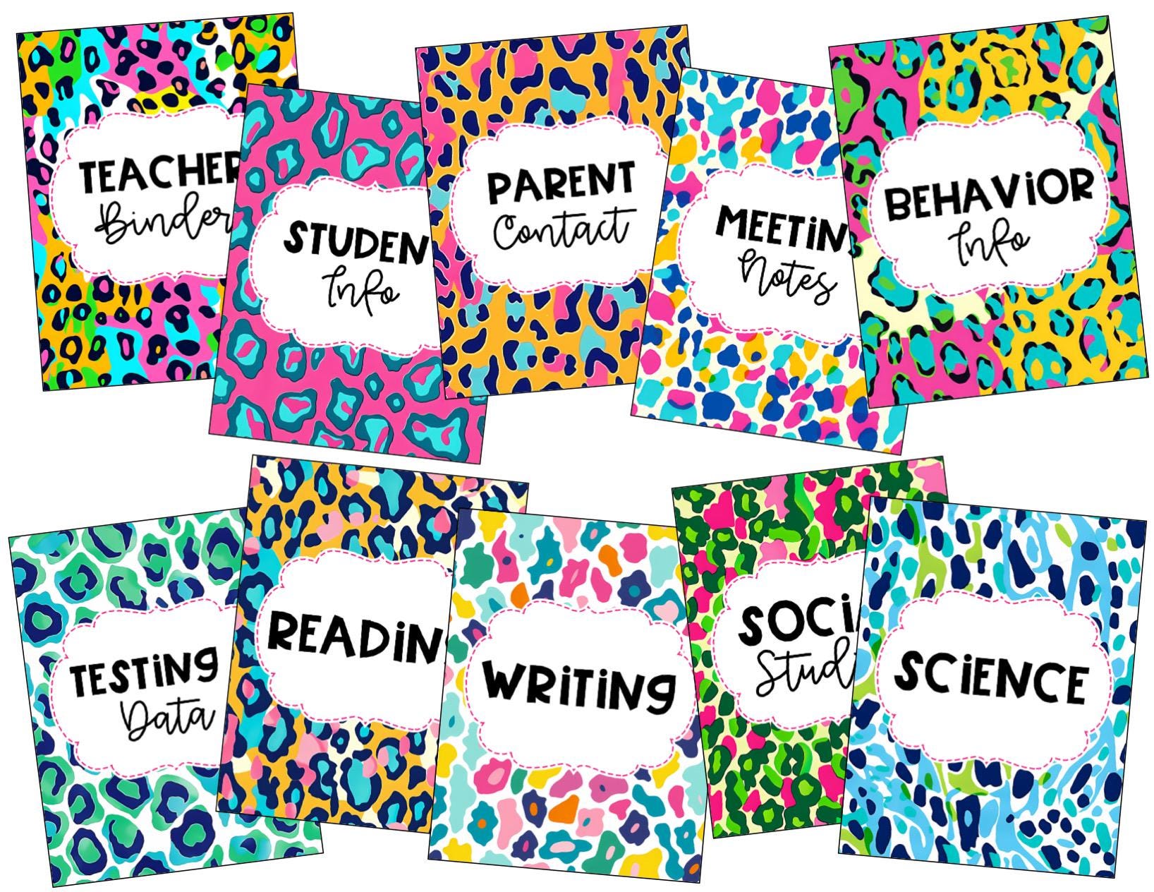 Rainbow Leopard Binder Covers and Spines L Editable - Etsy