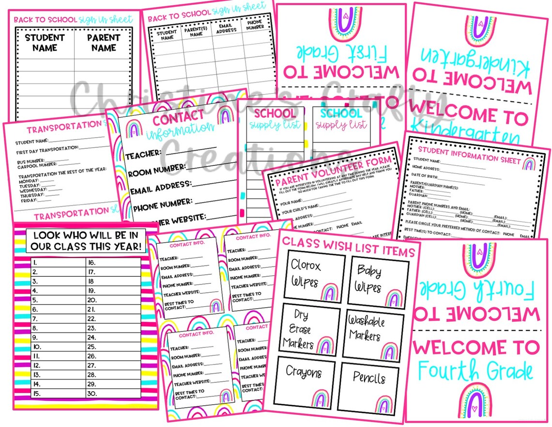 Meet the Teacher Night L Editable Forms and Materials L Bright Rainbow ...