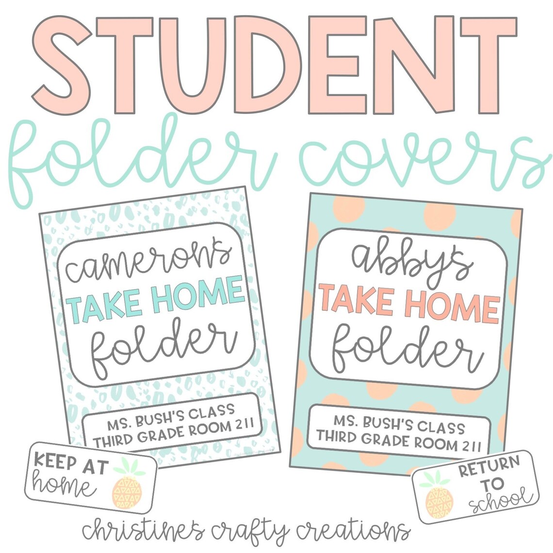 Pineapple Student Folder Covers L Editable - Etsy