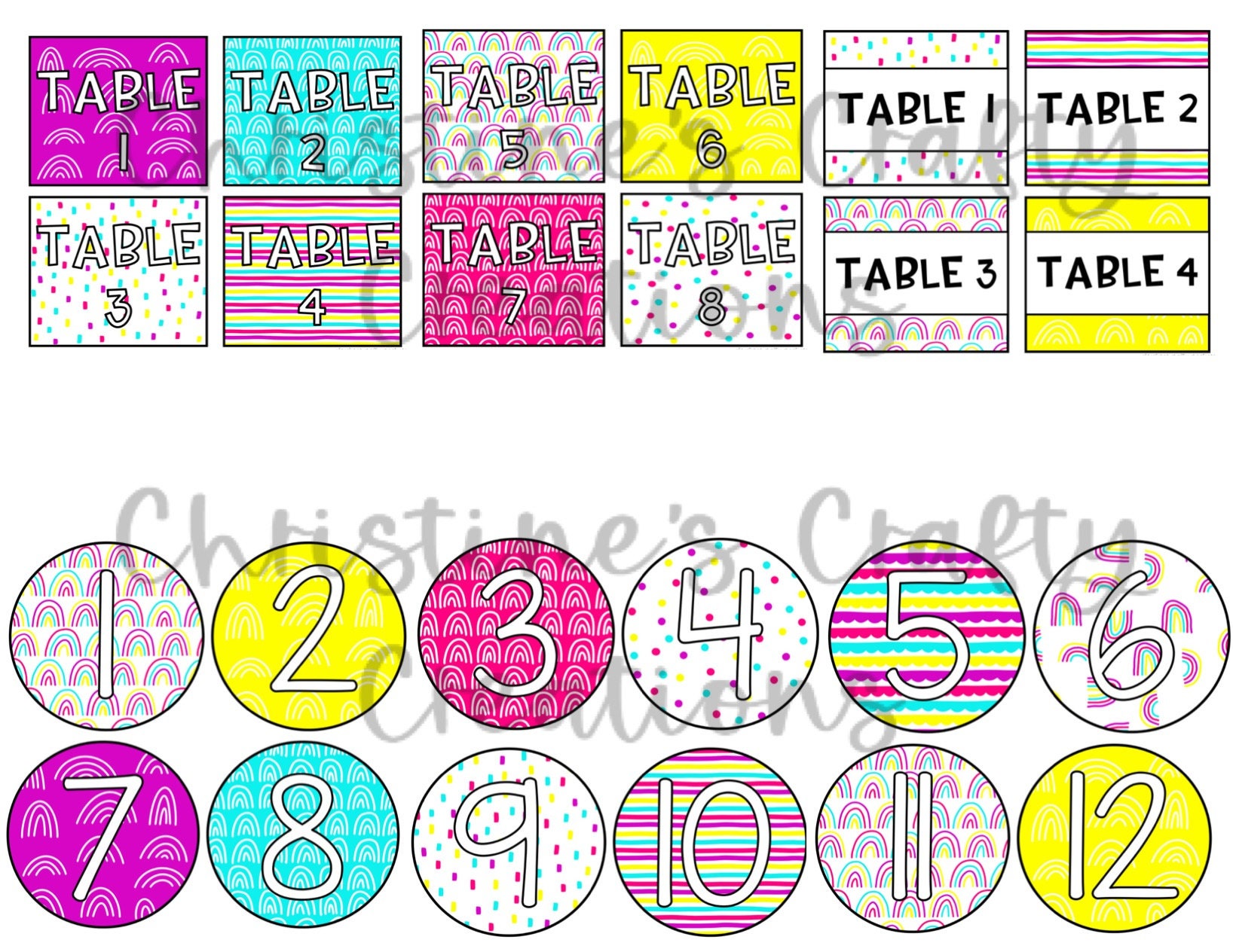 Bright Rainbow Boho Table and Cubby Numbers - Etsy