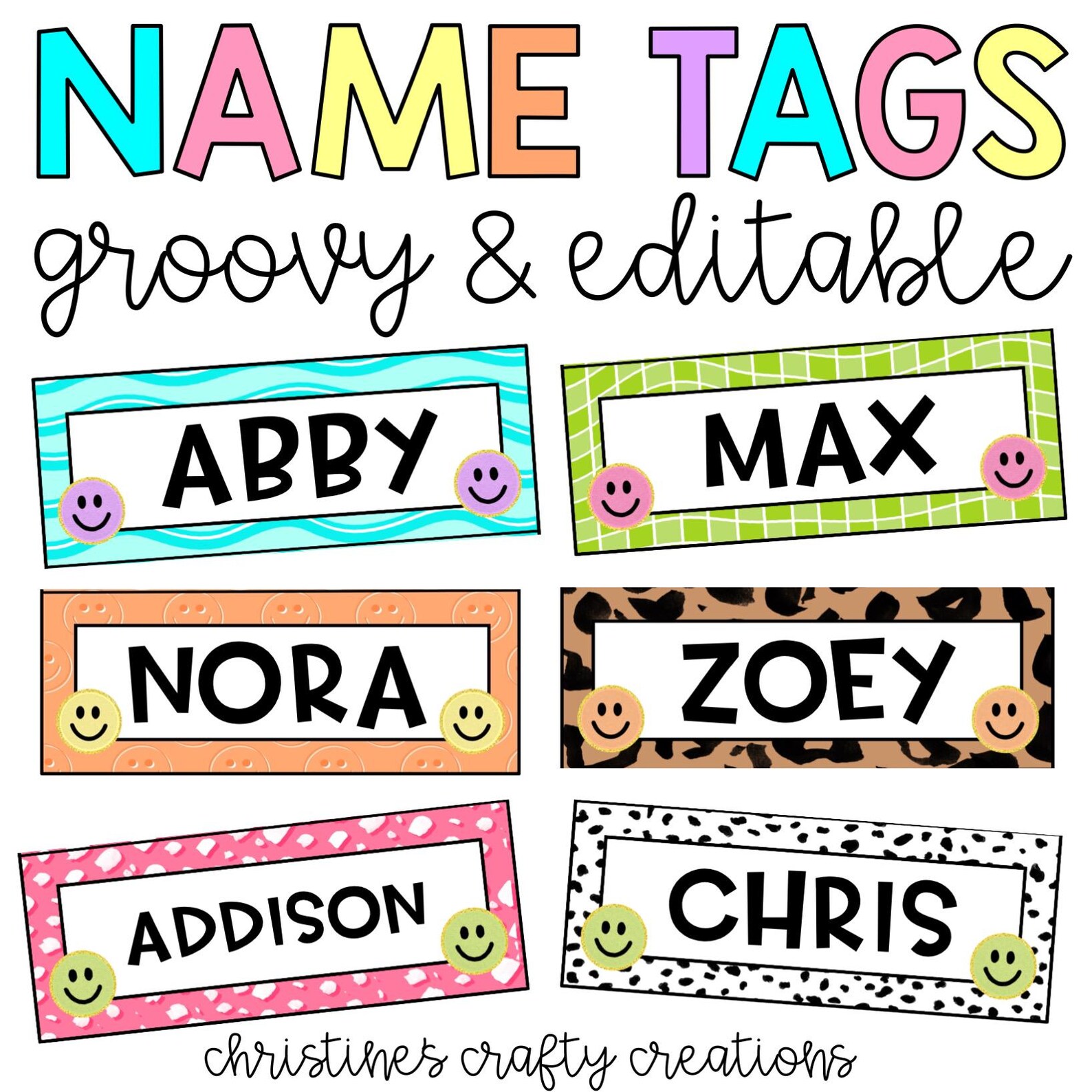 Groovy Leopard and Dalmatian Name Tags L Editable - Etsy