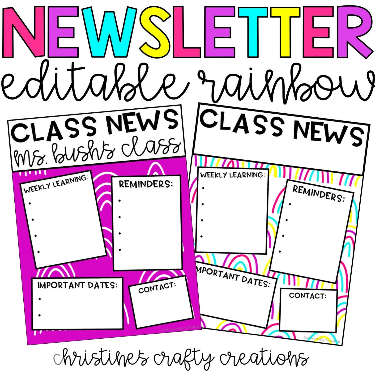Bright Rainbow Boho Newsletter Templates L Editable - Etsy