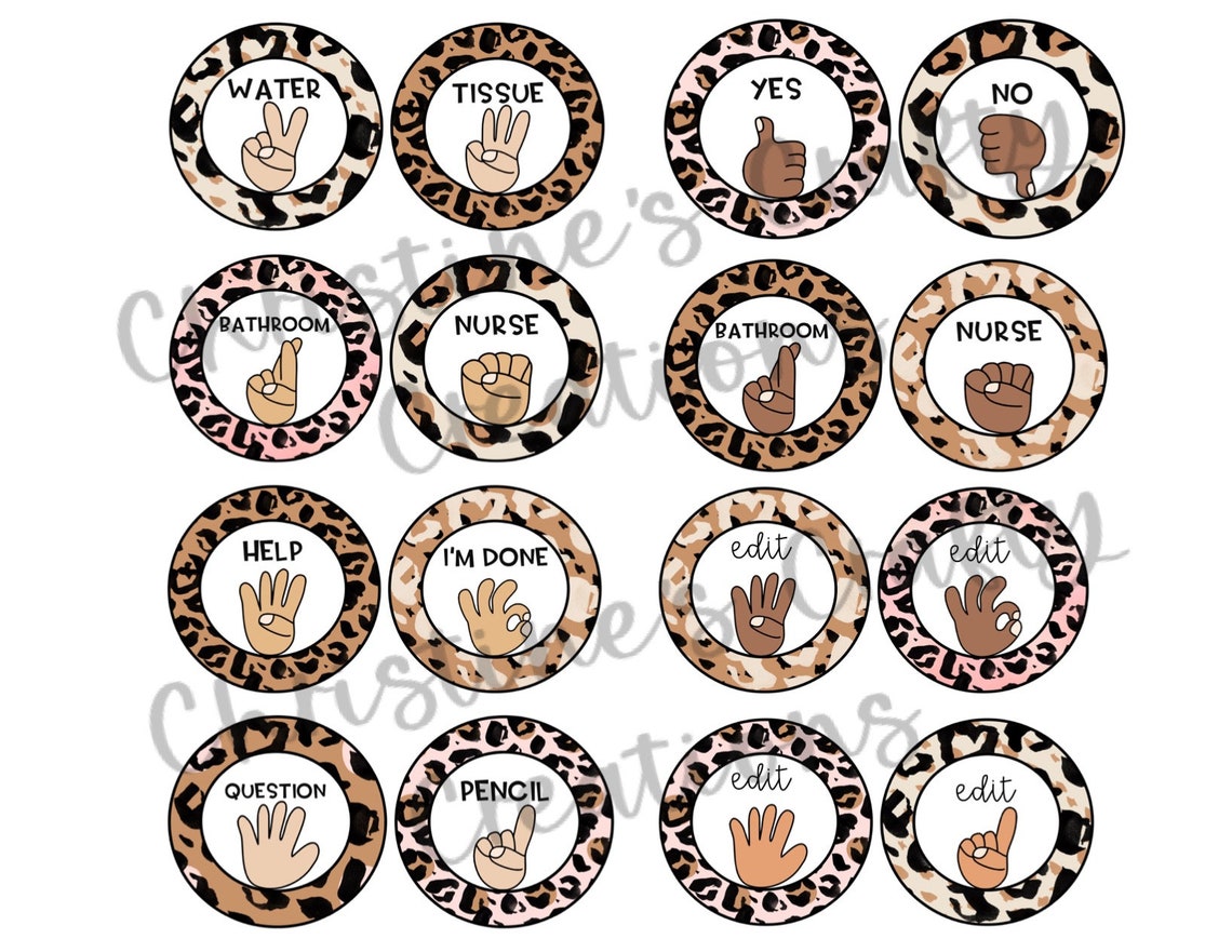 Leopard Hand Signal Posters L Multicultural and Editable - Etsy