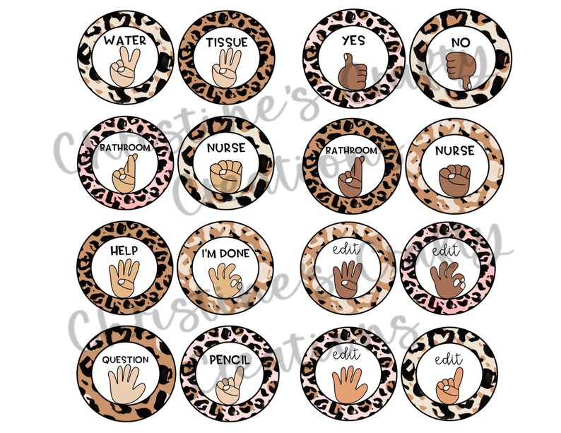 Leopard Hand Signal Posters L Multicultural and Editable - Etsy