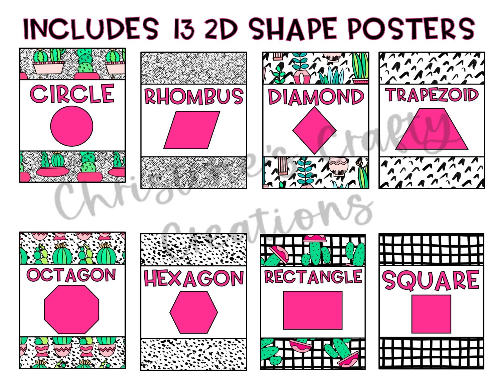 Cactus 2D Shape Posters - Etsy