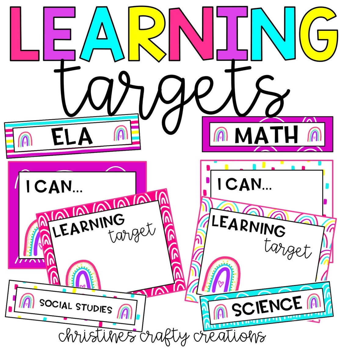 Bright Rainbow Boho Learning Targets Posters L Editable - Etsy