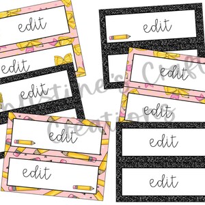 Coquette Bows and Pencils Name Tags L Editable - Etsy