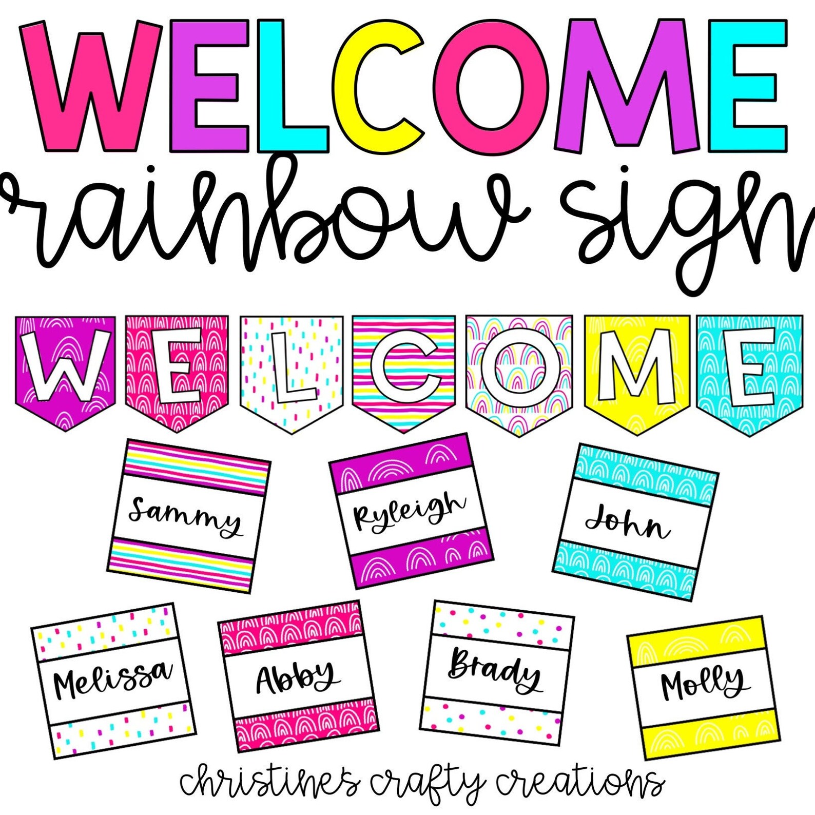 Bright Rainbow Boho Welcome Sign L Editable Door Name Labels L Bulletin ...