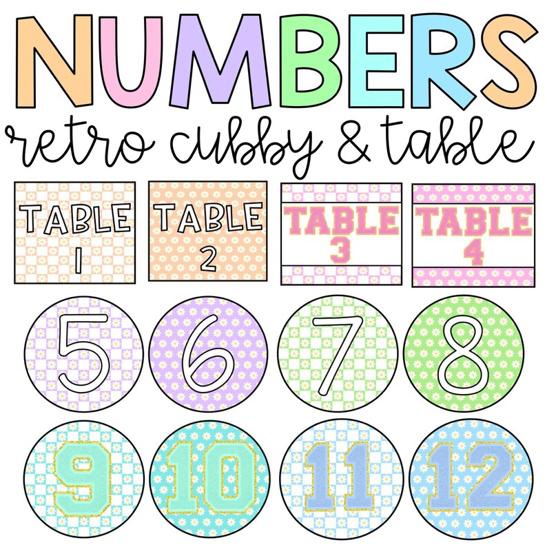Retro Daisy Table and Cubby Numbers - Etsy