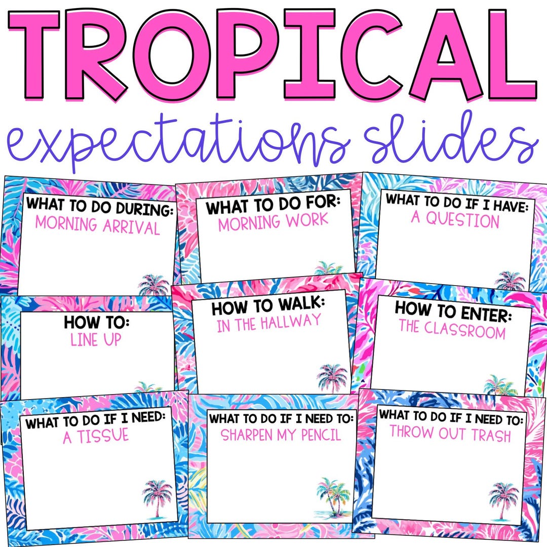 Preppy and Tropical Procedures and Expectations Powerpoint L Editable ...