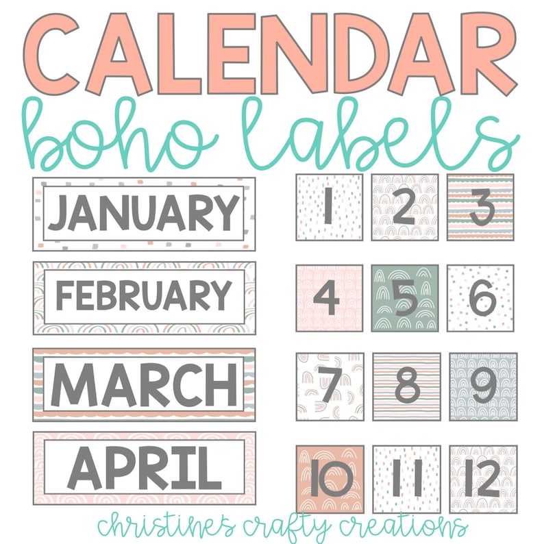 BOHO Calendar Labels L Editable - Etsy