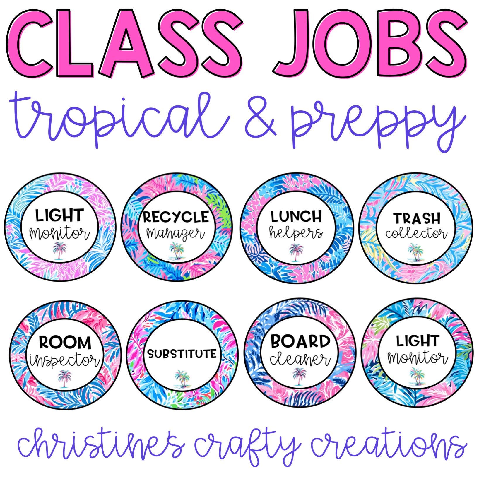 Preppy and Tropical Class Jobs L Editable - Etsy