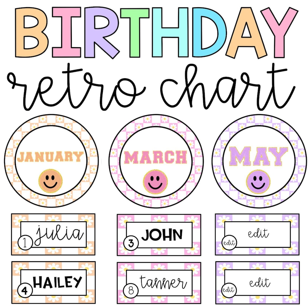Retro Daisy Birthday Chart L Editable - Etsy