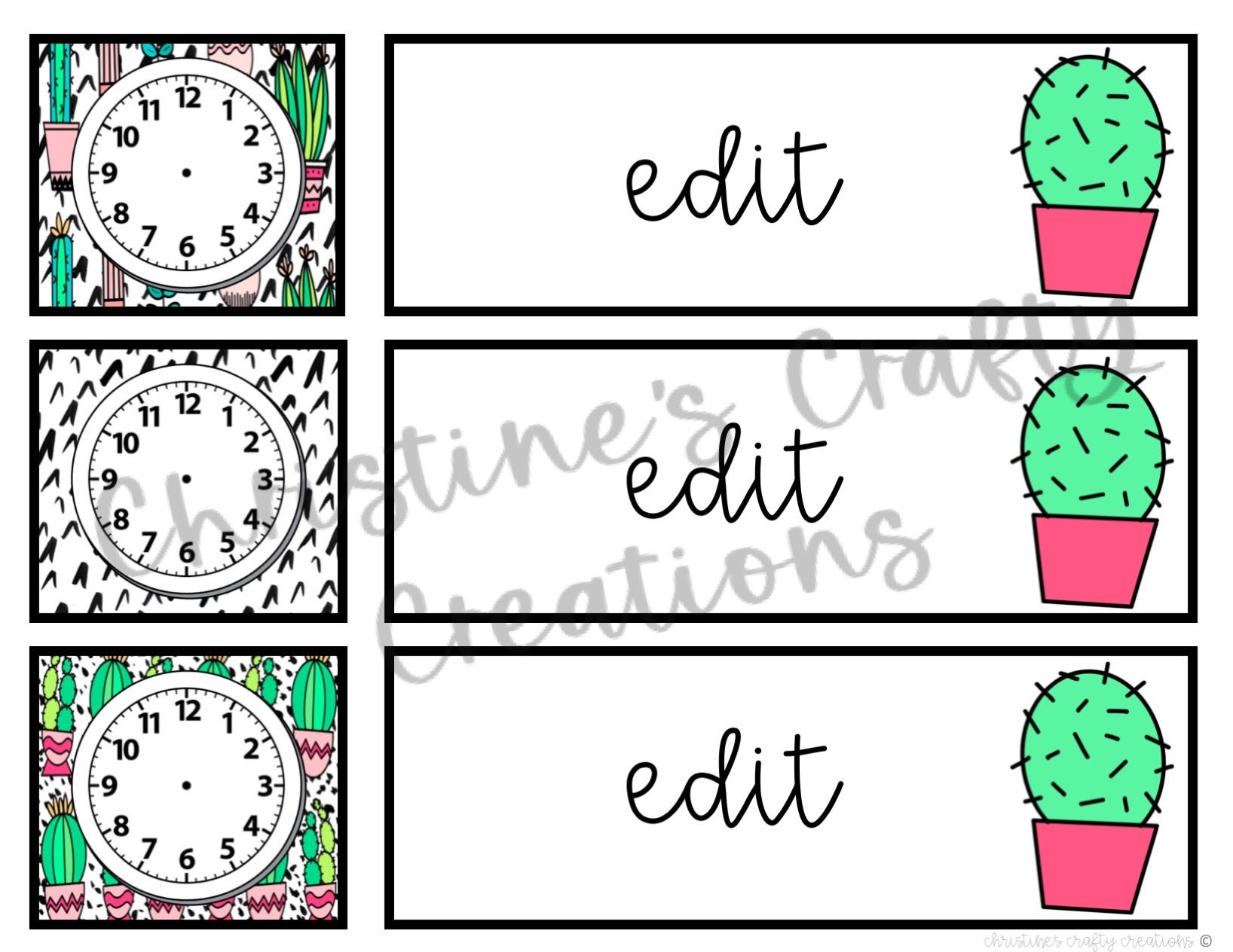 Cactus Daily Schedule L Editable - Etsy