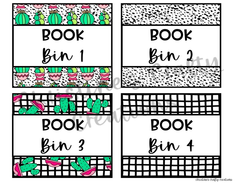 Cactus Book Bin Labels L Editable - Etsy