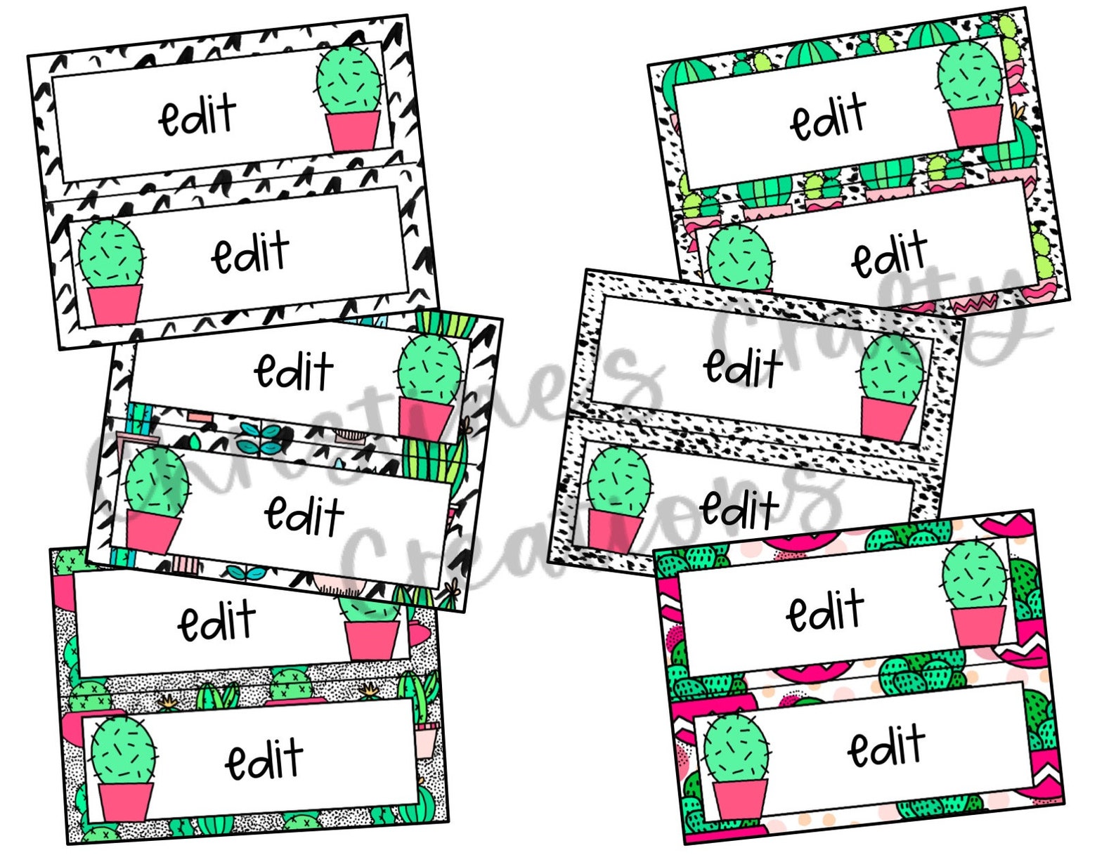 Cactus Name Tags L Editable - Etsy