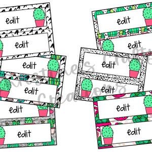 Cactus Name Tags L Editable - Etsy