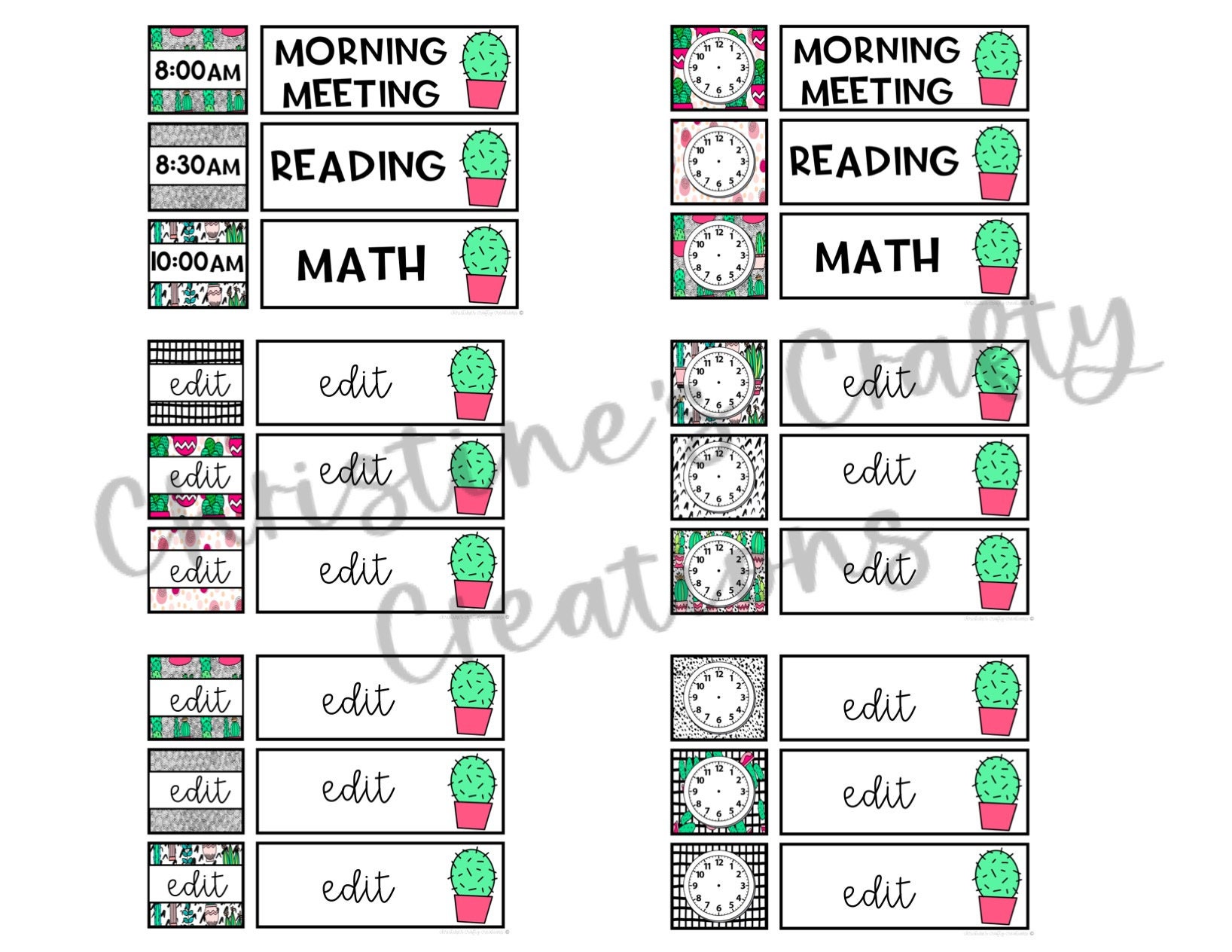 Cactus Daily Schedule L Editable - Etsy