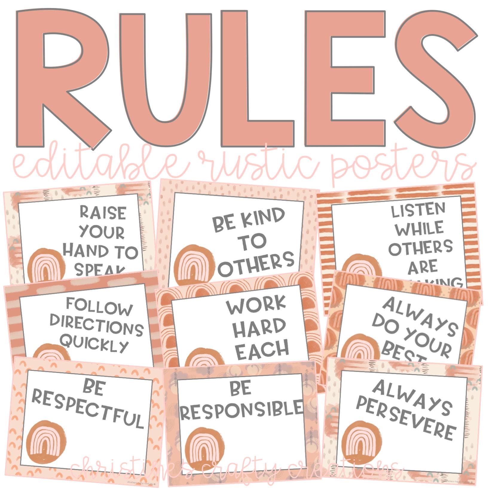 Rustic Boho Classroom Rules Posters L Editable - Etsy