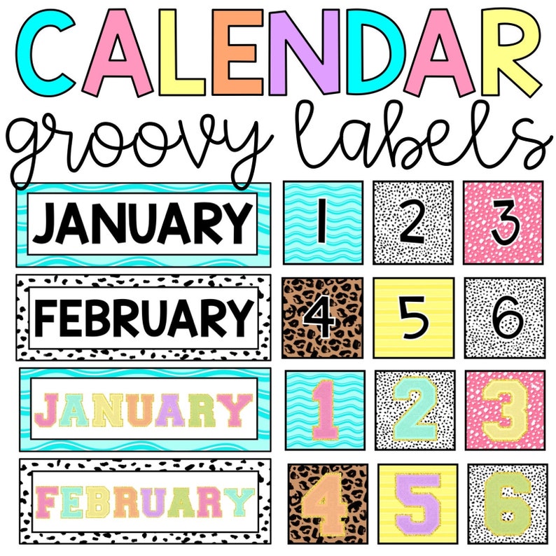 Groovy Leopard and Dalmatian Calendar Labels L Editable - Etsy