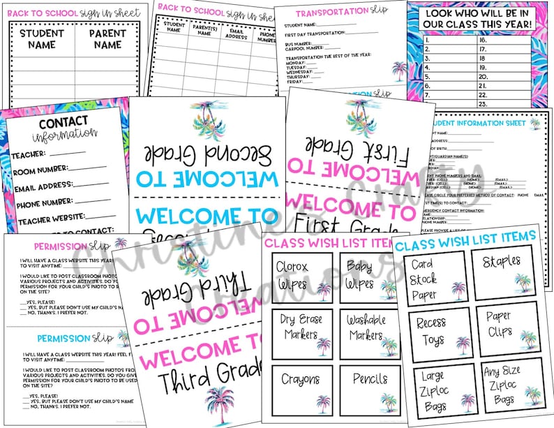Preppy and Tropical Meet the Teacher Packet L Editable Materials - Etsy