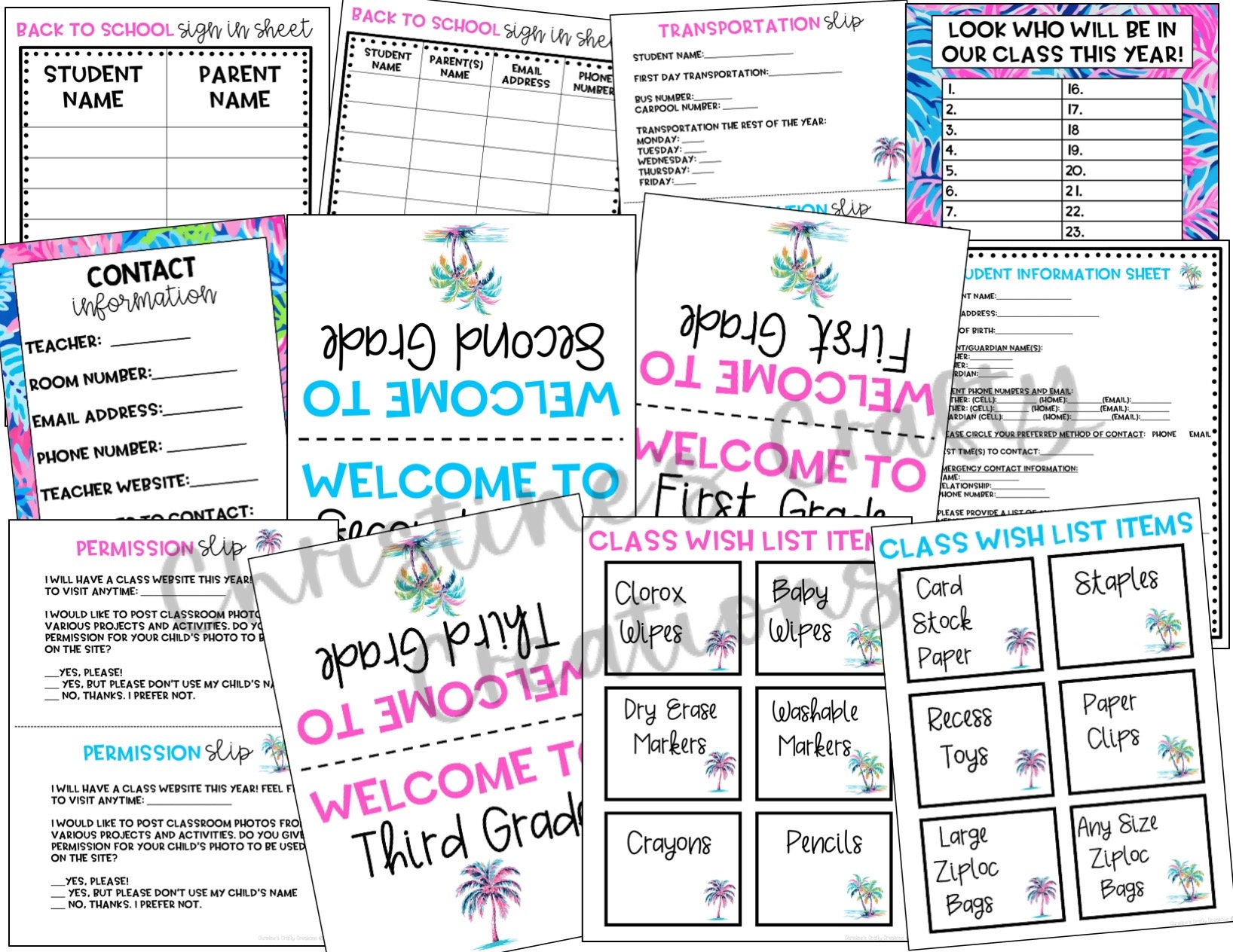 Preppy and Tropical Meet the Teacher Packet L Editable Materials - Etsy